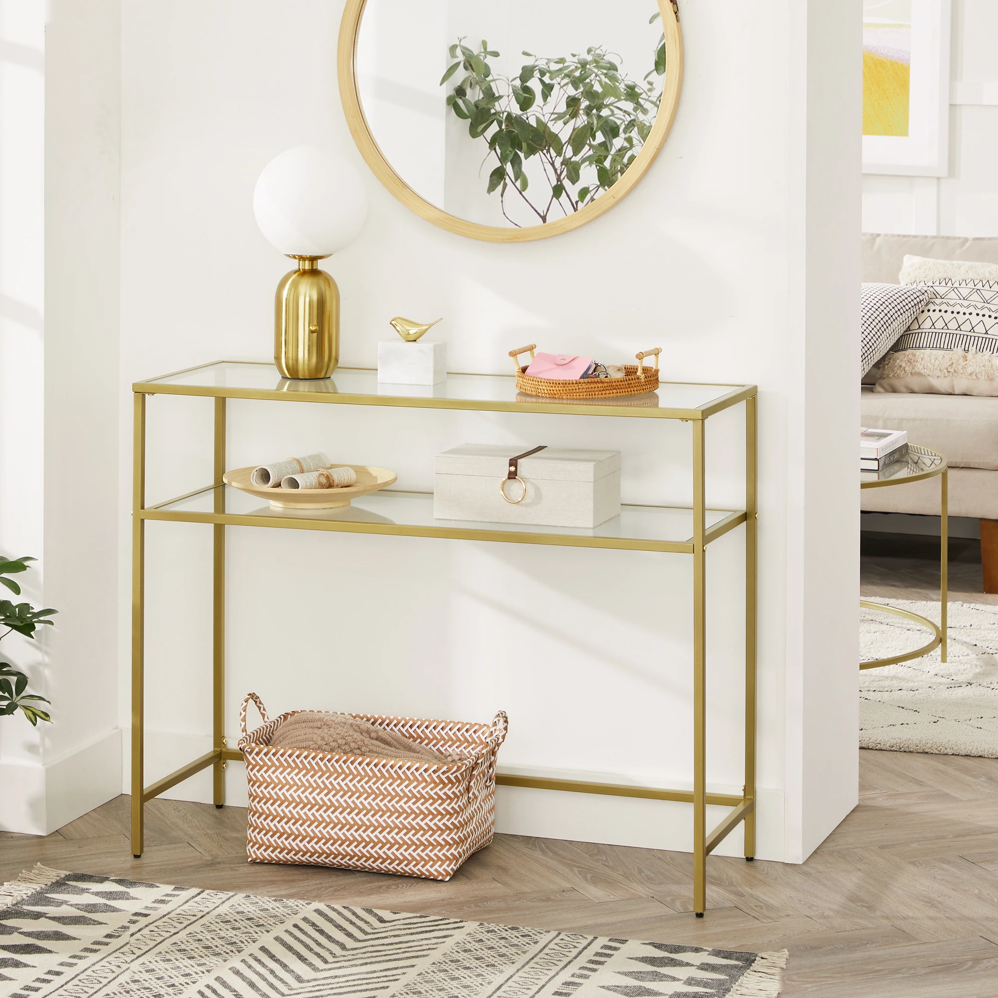 VASAGLE Glass Console Table Double Layer Modern Luxury Hallway Table ...