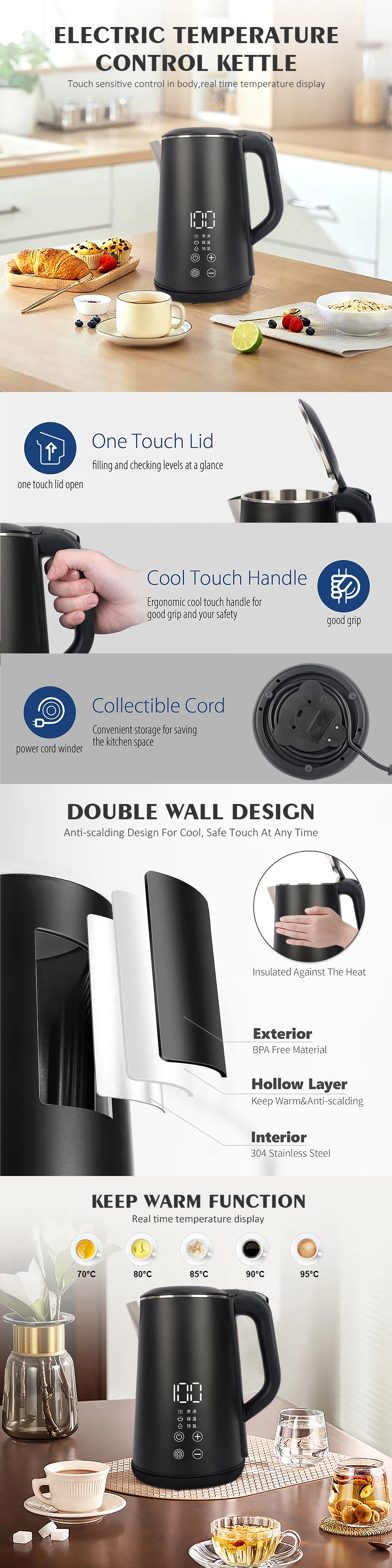 Home Appliances Electric Kettle 1.6L Water Heater Electric Pot ...