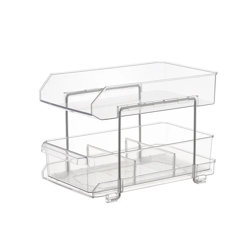 2 Tier Multi-purpose Slide-out Plastic Clear Kitchen Pantry Organizer ...