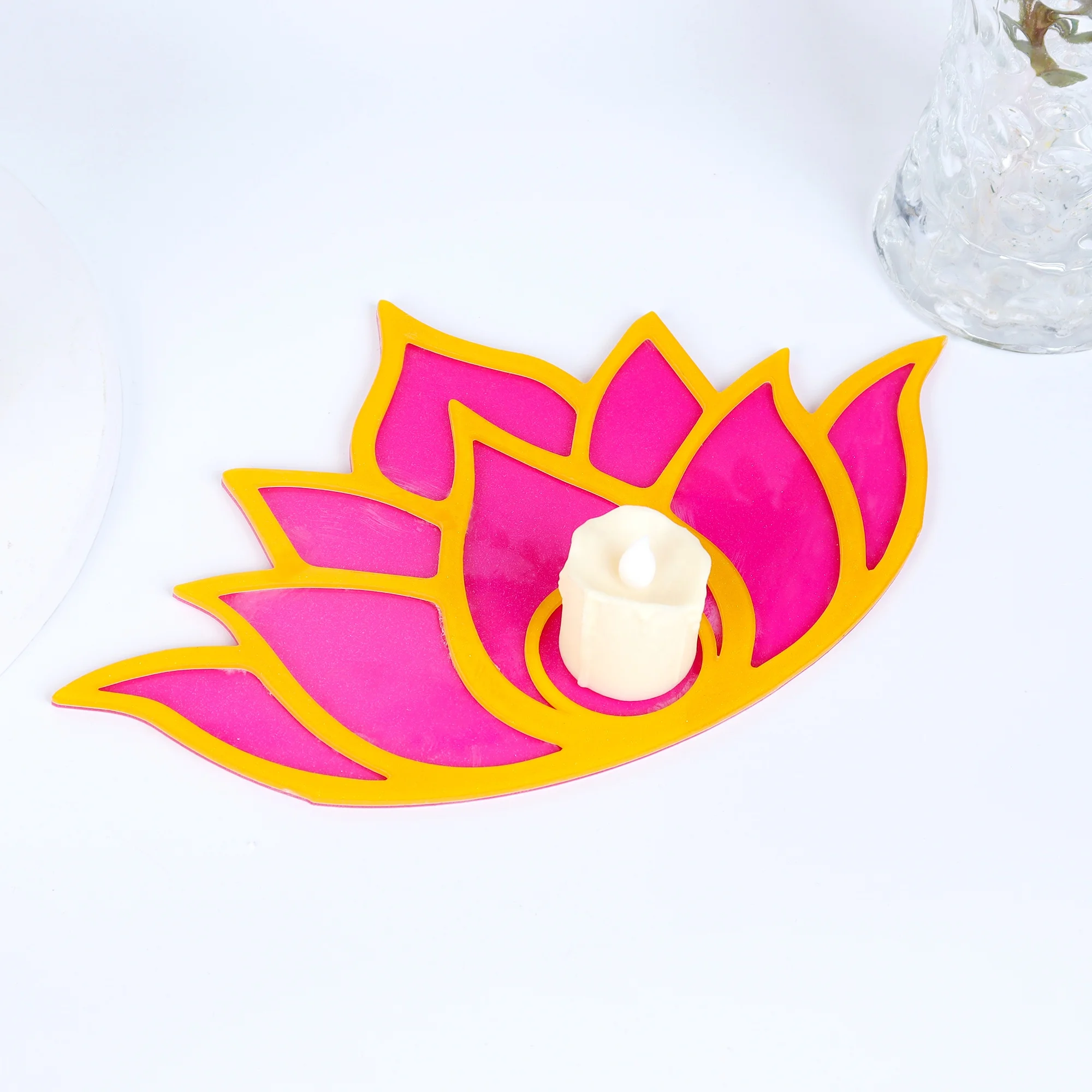 Diwali Acrylic Lotus Flower Cutout - Elegant Tealight & Diya Ornament ...