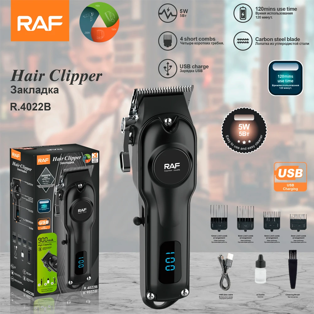 RAF Electric Men's Hair Clippers - 6000RPM Rechargeable Trimmer Kit ...