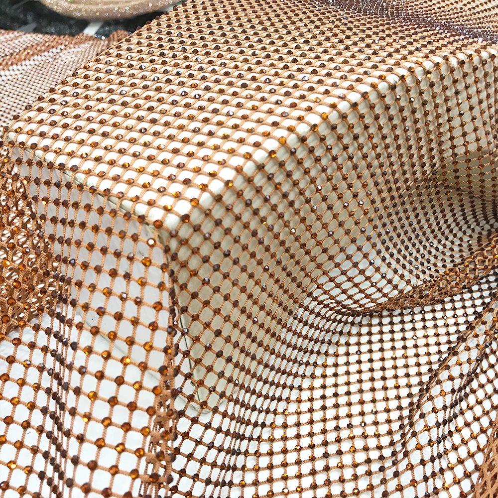 Customized Color Rhinestone Fishnet Fabric Shining Crystal Diamond Mesh ...