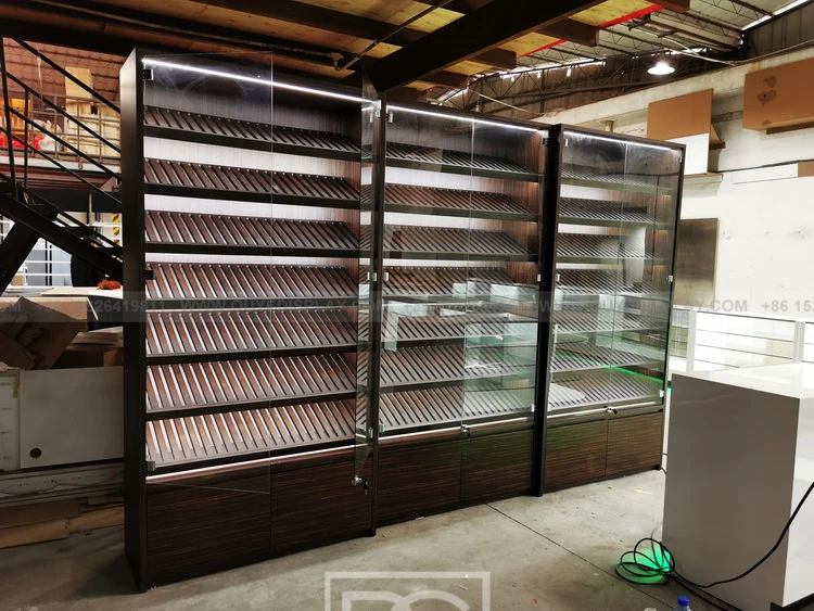 LED Strip Baseboard Dispensary Counters Design for Tobacco Shops