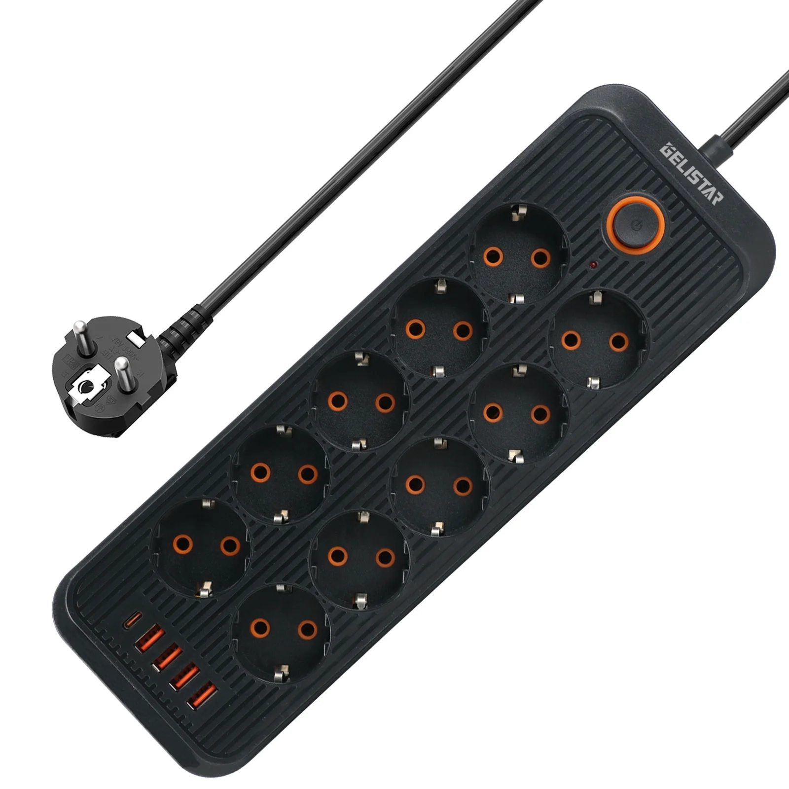European Power Socket 10 Outlets With 4 Usb And 2 Type C Color Black ...