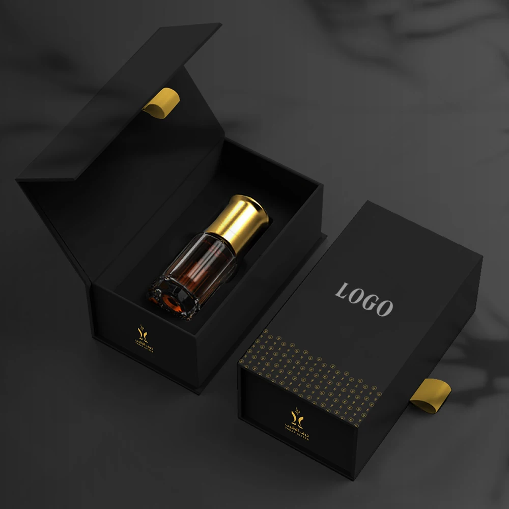Custom Black Perfume Packaging Cardboard Book Shaped Magnetic Closure ...
