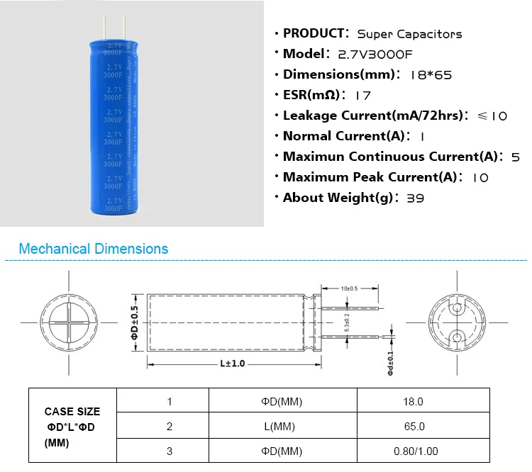Graphene Super Capacitor - 2.7V 3000F Ultracapacitor Battery