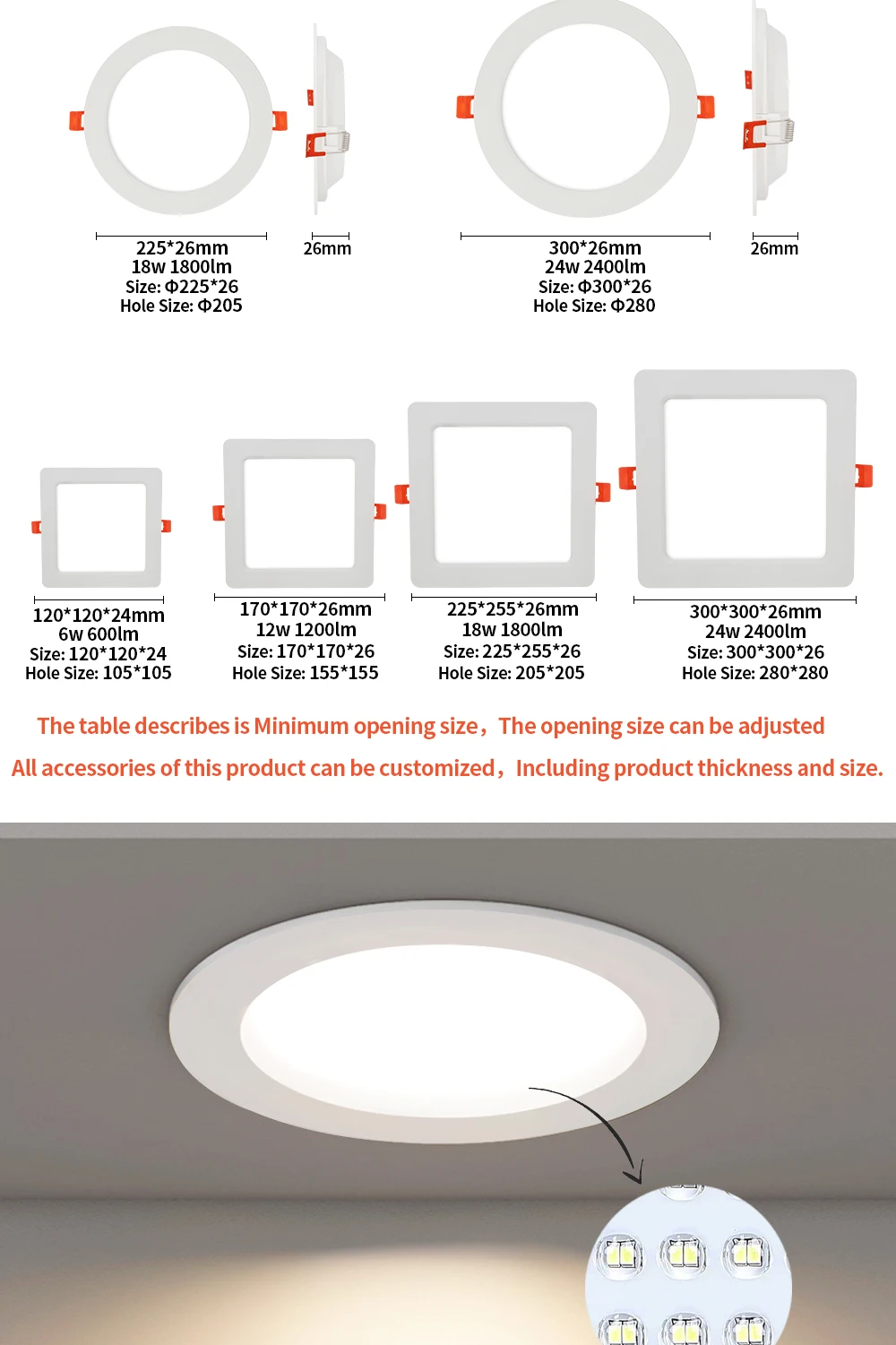 Indoor Panel Lighting Adjustable Recessed Mounted Frameless Round ...