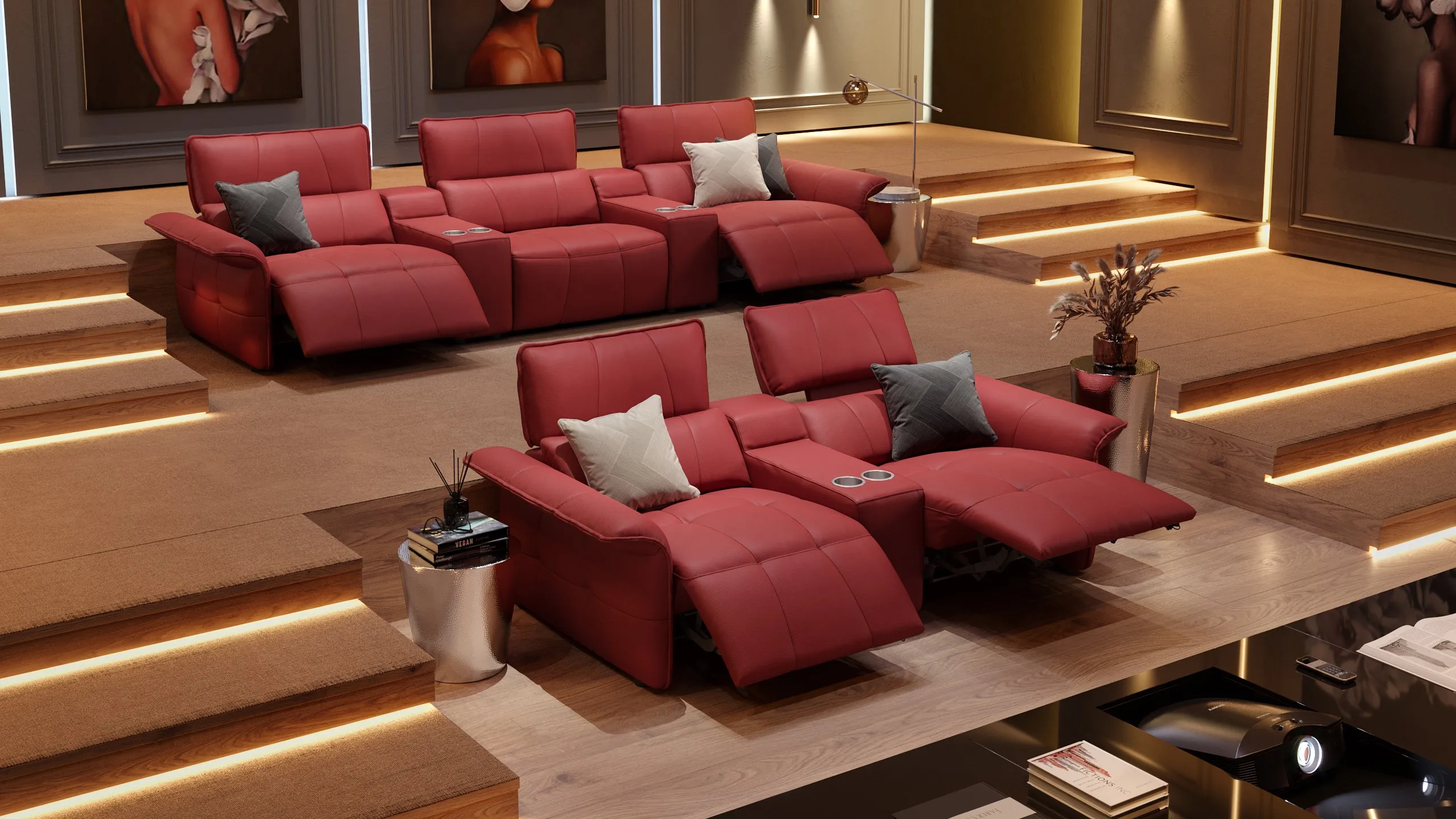 Electric Automatic Recliner Genuine Leather Sofa for Home Cinema ...