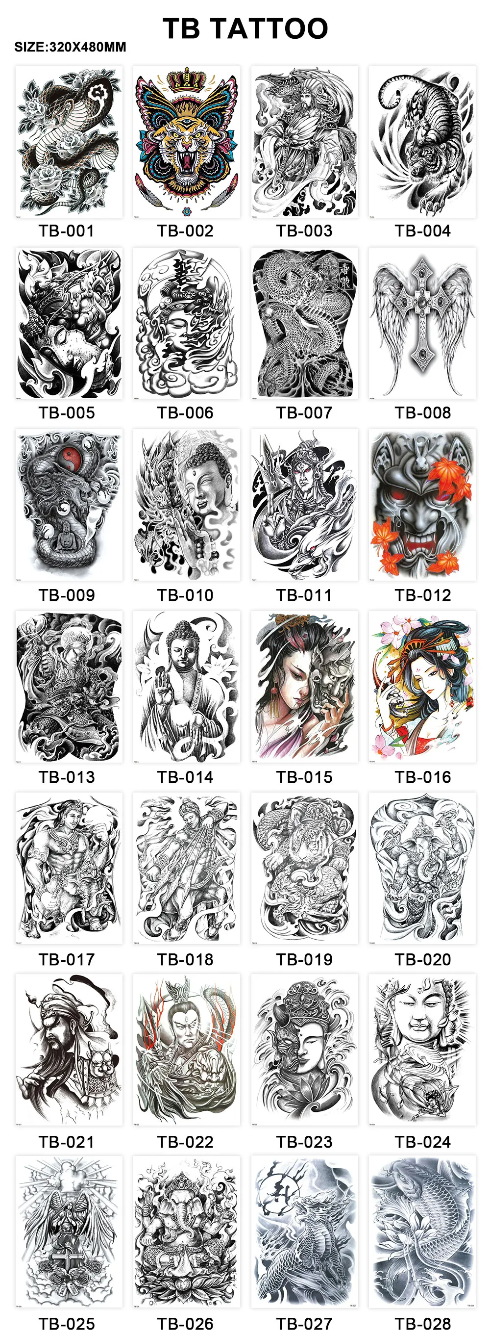 Large Size Men's Full Back Temporary Tattoo Sticker Long-lasting Cool ...