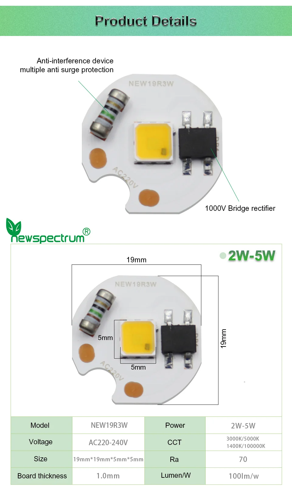 Newspectrum 19mm 3w Mini Spotlight Source For Jewelry Wine Cabinet Chip Led Cob 220v 3w Led Cob ...