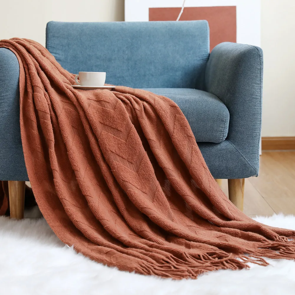 Textile City Geometric Jacquard Blanket Herringbone Knitting Throw ...