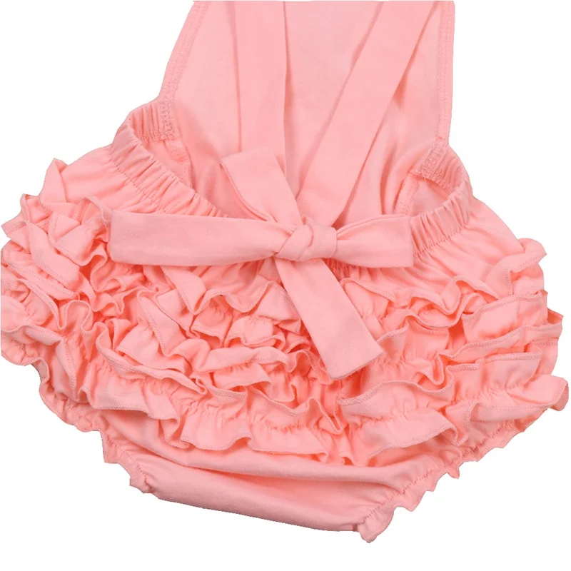 Summer Baby Clothes Plain Rompers With Ruffles Backless Tie Romper ...