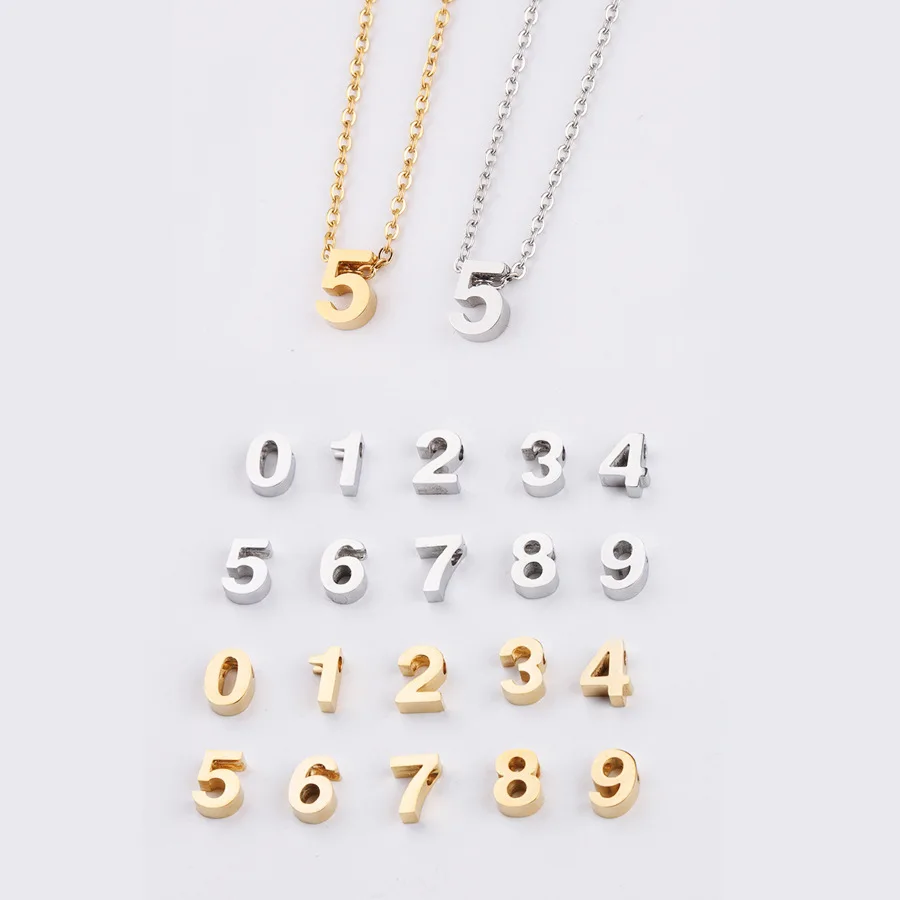 Womens Mens Stainless Steel Arabic Numerals Number 1-8 Necklace Pendant ...