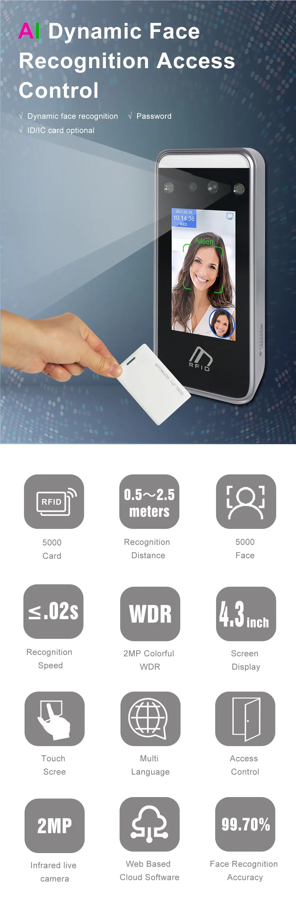 Students Attendance 125khz Proximity Id Card Face Recognition Cloud Wifi Attendance Machine For ...