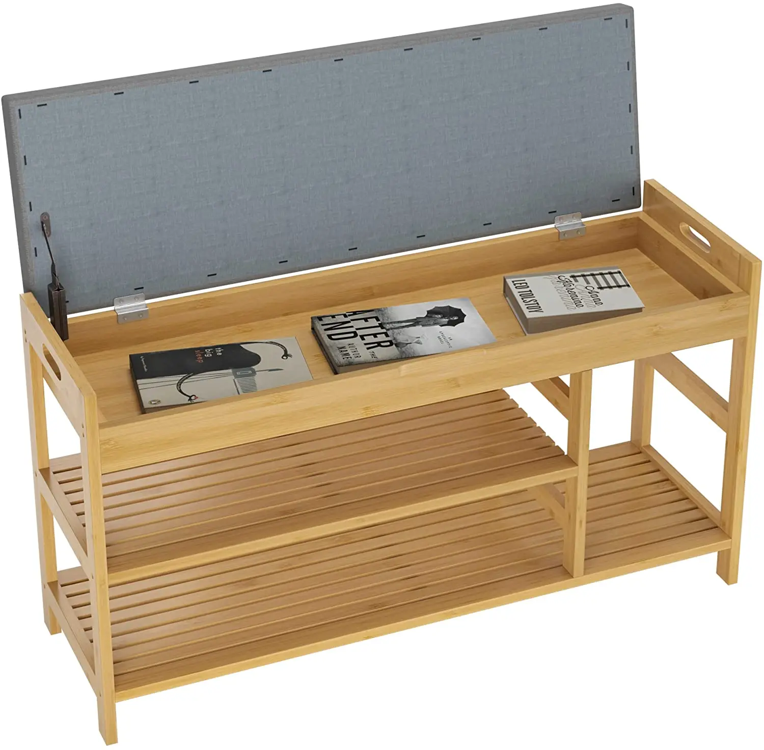 Bamboo Shoe Bench Rack with Storage, Entryway Storage Bench with Padded ...