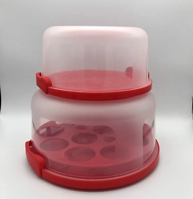 Round Cake Carrier - 10 Inch Plastic Cake Stand with Handle