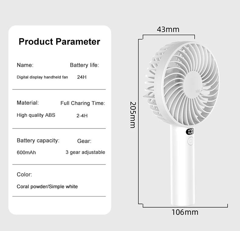 Popular Handheld Fan Long Endurance Rechargeable Cooling Fan Desktop 3 ...