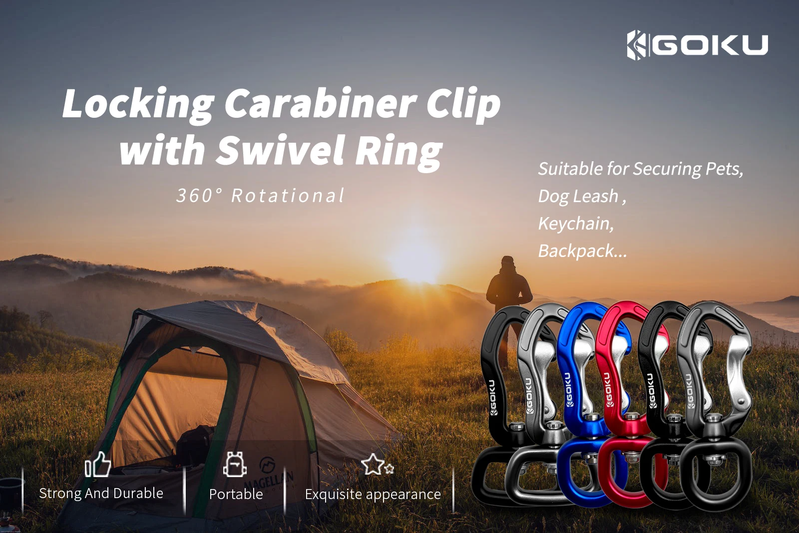 Custom Aluminum 4kn Screw Gate Locking Rotating Swivel Carabiner For ...