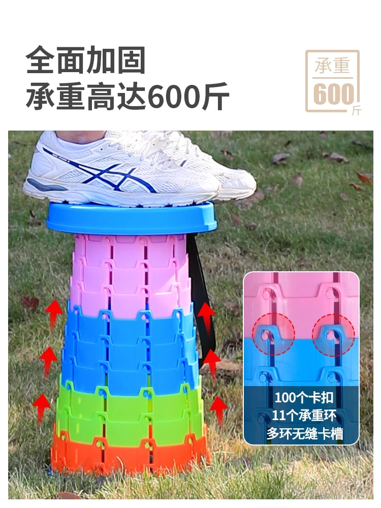 Height adjustable portable plastic retractable folding telescopic stool ...