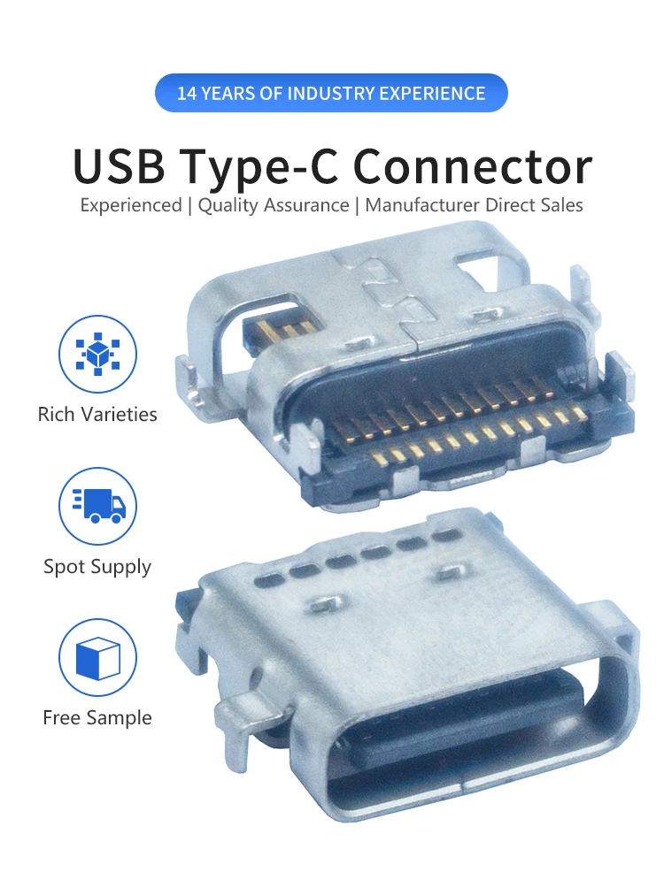 Type C Connector Double Smd Usb Type C Connector Female24p Sinking ...