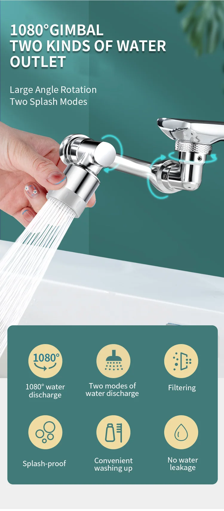 1080 Rotating Faucet Extender Aerator Universal Splash Filter Faucet ...