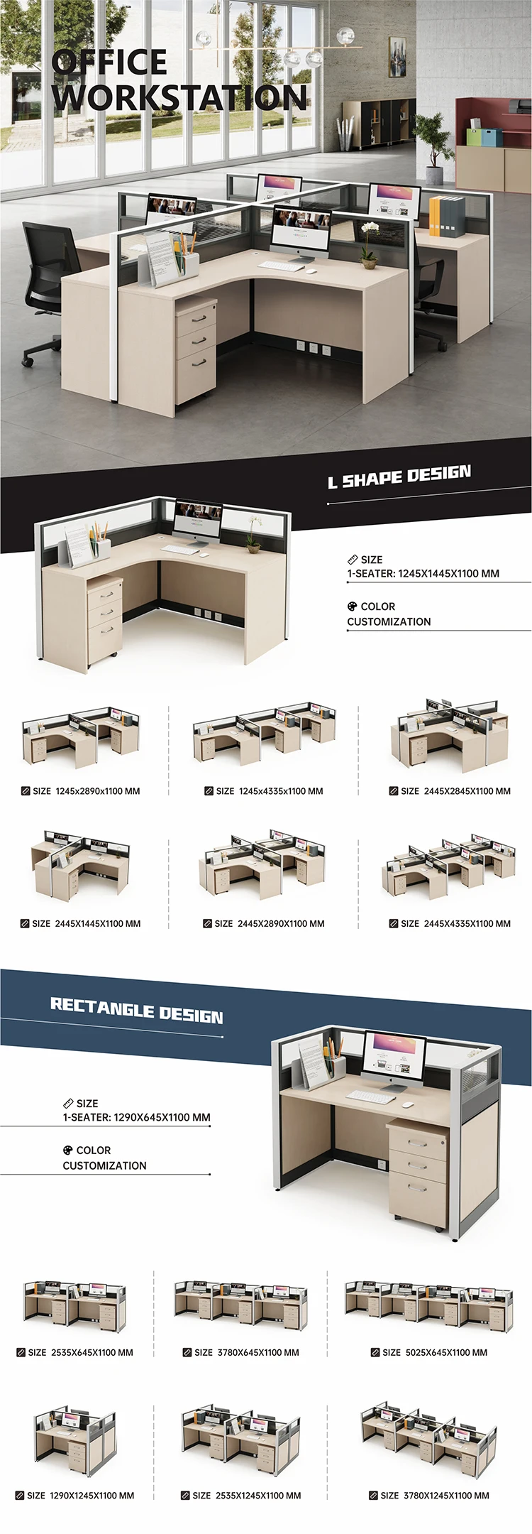 Office Furniture Desk Work Partition Cubicle Modular Set Modern Table ...
