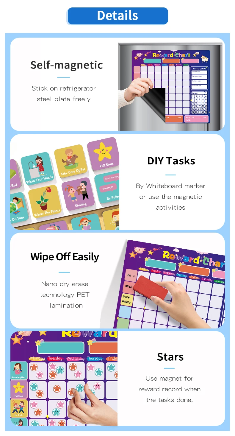 Magnetic Reward Chart Kids Magnet Chore Chart With Star Reusable ...