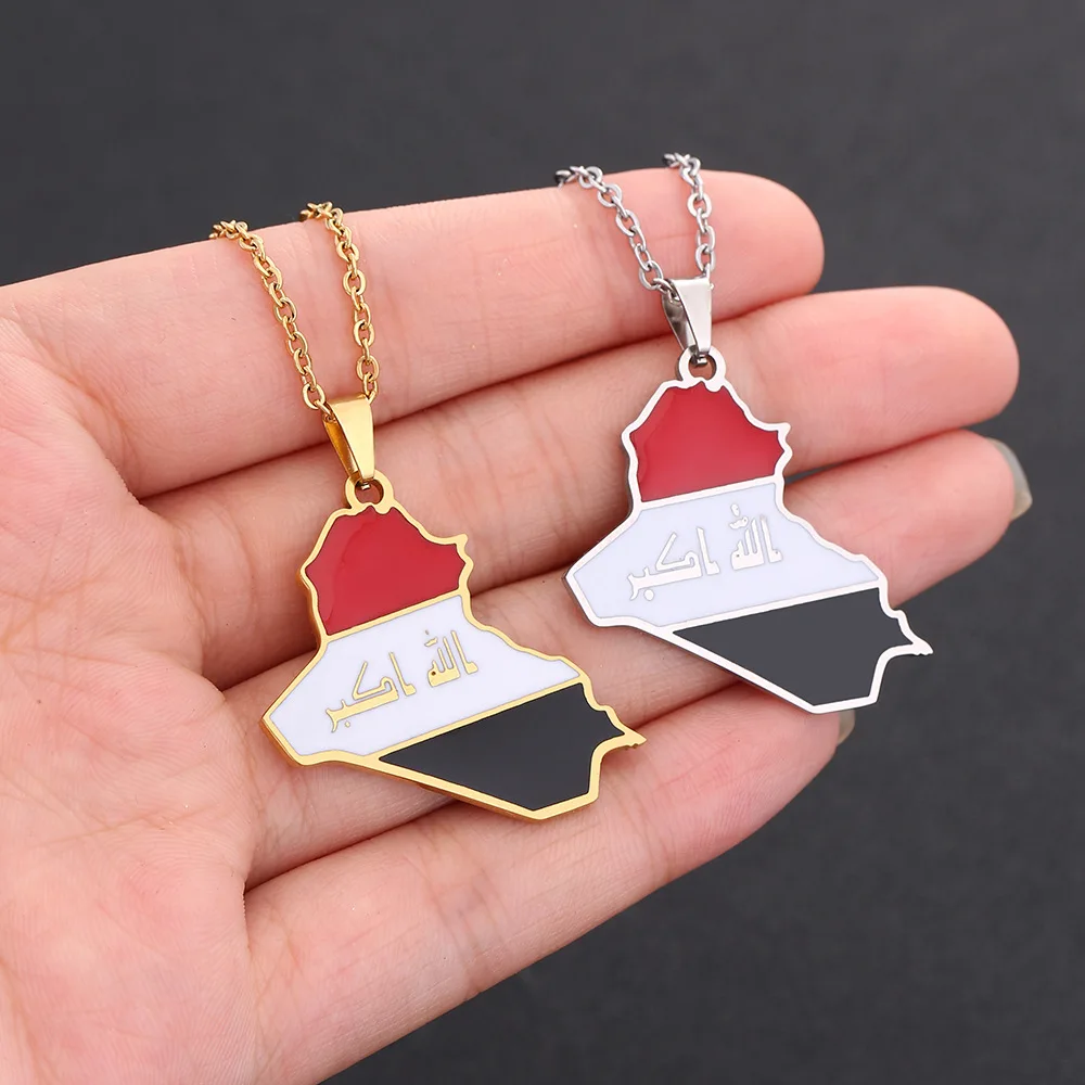 Stainless Steel Trendy Country Map Flag Iraq Map Arabia Enamel Pendant ...