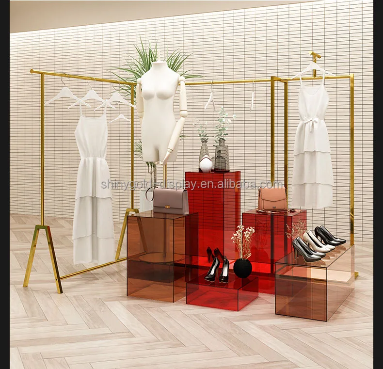 Custom Stainless Steel Cloth Display Stands Women Clothes Display Racks ...