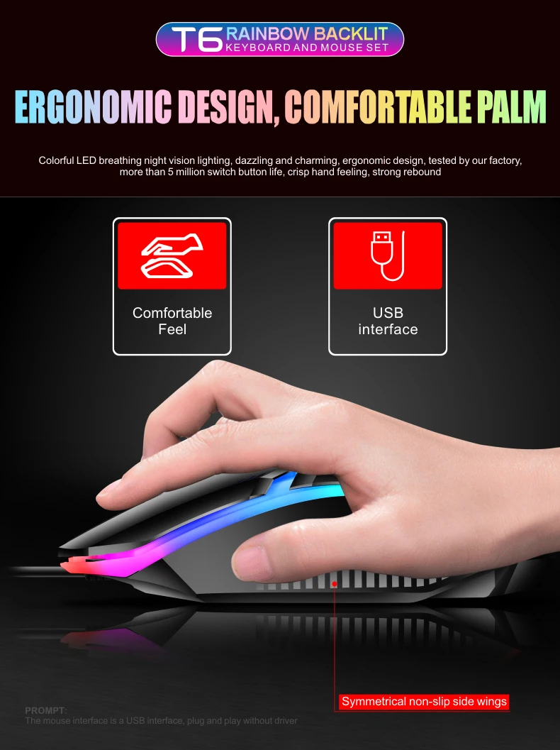 Custom Wired LED Gaming Keyboard & Mouse Set for Desktop