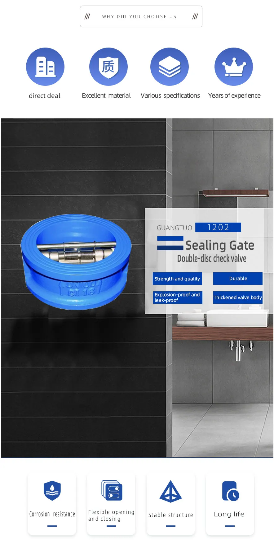 Dn100 Wafer Dual Pn16 Ductile Iron Body Disc Stem Spring Dh77x Plate Butterfly Check Valve With ...