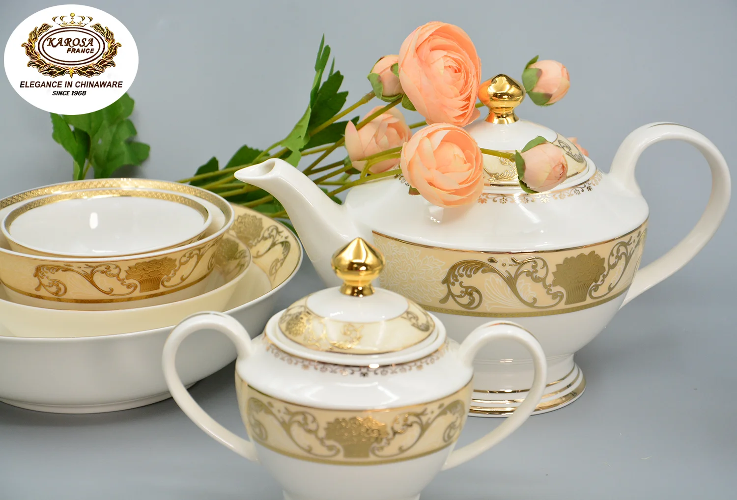 98pcs Luxury Embossed Gold Bone China Dinnerware Set - Eco-Friendly ...