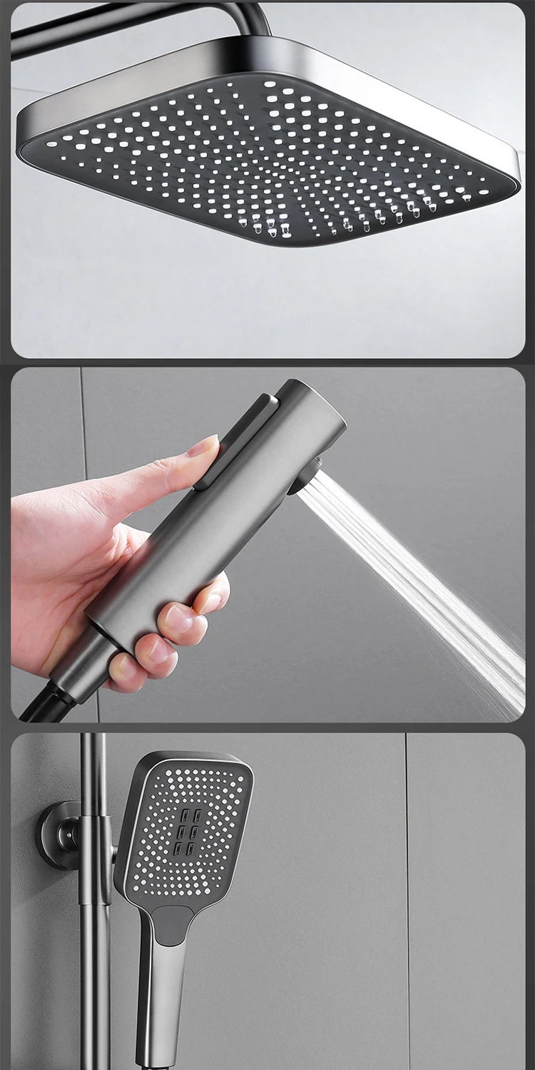 Matte Black Metal Piano Key Rainfall Bath Shower Faucet Set Bathroom ...