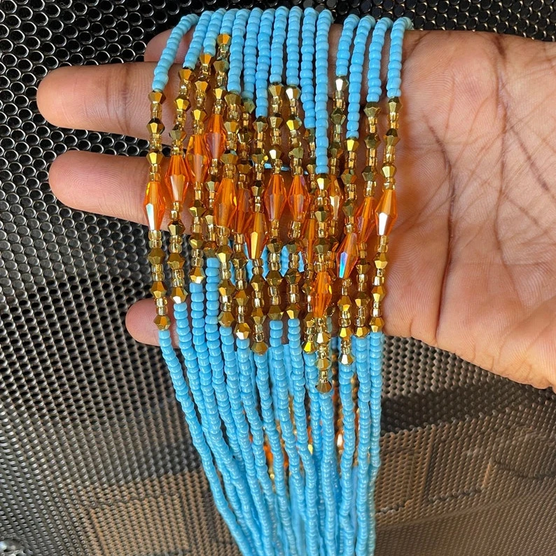 Traditional over size big size string tie on crystal waist bead for ...