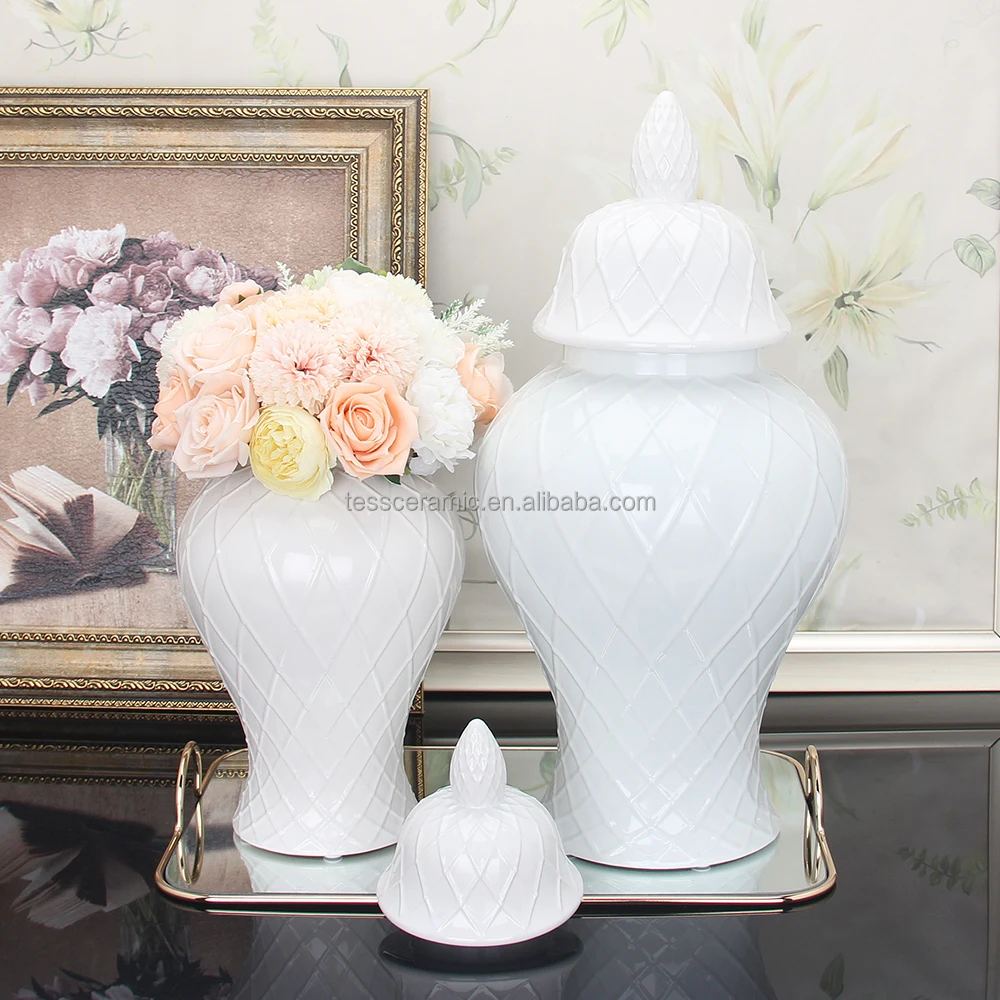 White Ceramic Ginger Jar Set with Lids - Minimalist Home Decor OEM