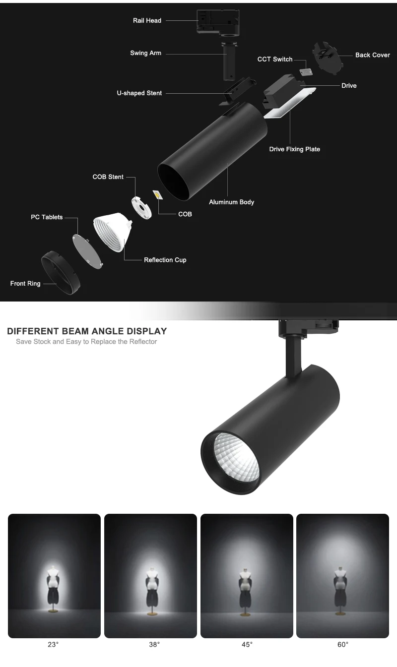 High Quality Black Commercial Track Light Cob 15w 20w 30w Spot Lights ...