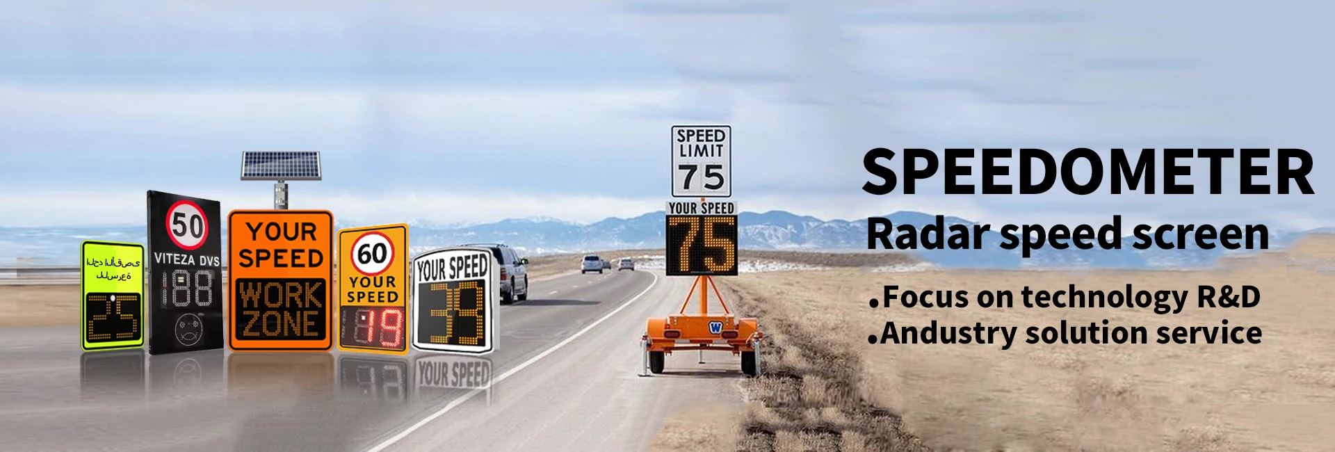 Road Warning LED Solar Radar Speed Limit Sign - Portable & Reflective