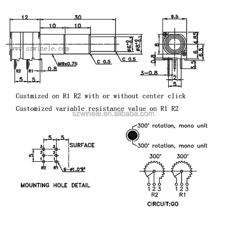 Multi-gang 9mm Dual Concentric Switch Audio Taper Potentiometer