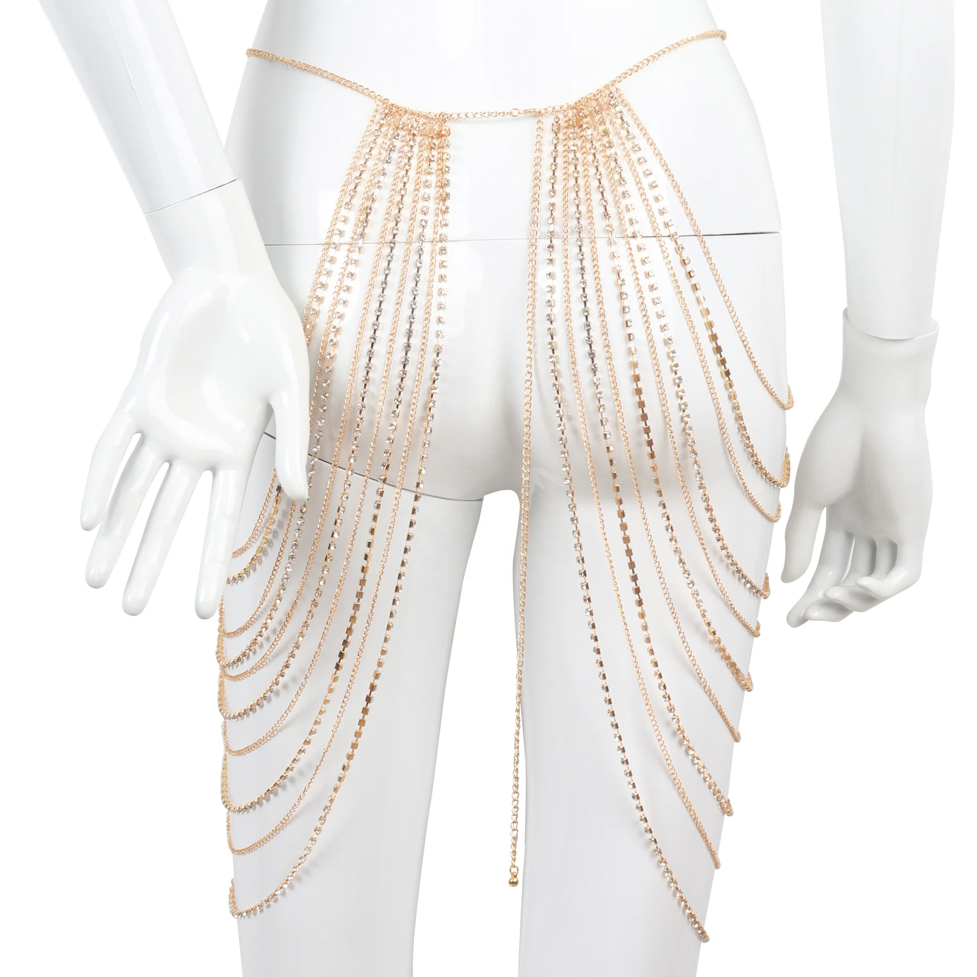 Fashion Rhinestone Long Tassel Body Chain Jewelry For Women Party Club