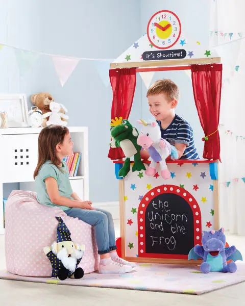 Wooden Educational Puppet Theater Kids Role Play Toy Wooden Puppet ...