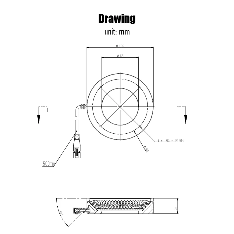 Low Angle 45 Degrees LED Machine Vision Ring Light - 100/55mm