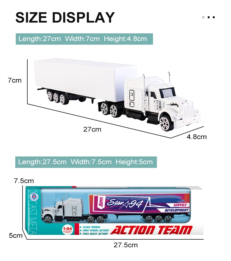 1:64 Friction Sliding Container Transporter Vehicle Die Cast Metal ...