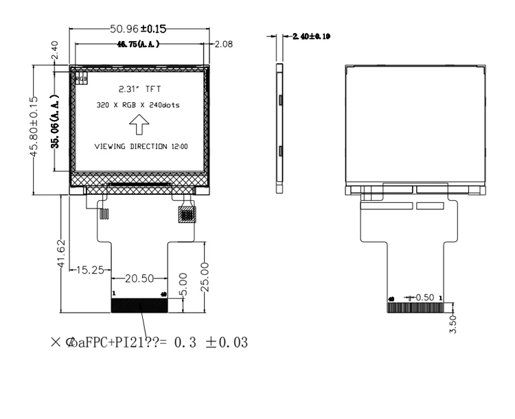 Polcd 2.31 inch custom Panel 320x240 RGB MCU SPI Interface 12 O' clock View TFT LCD Module ...