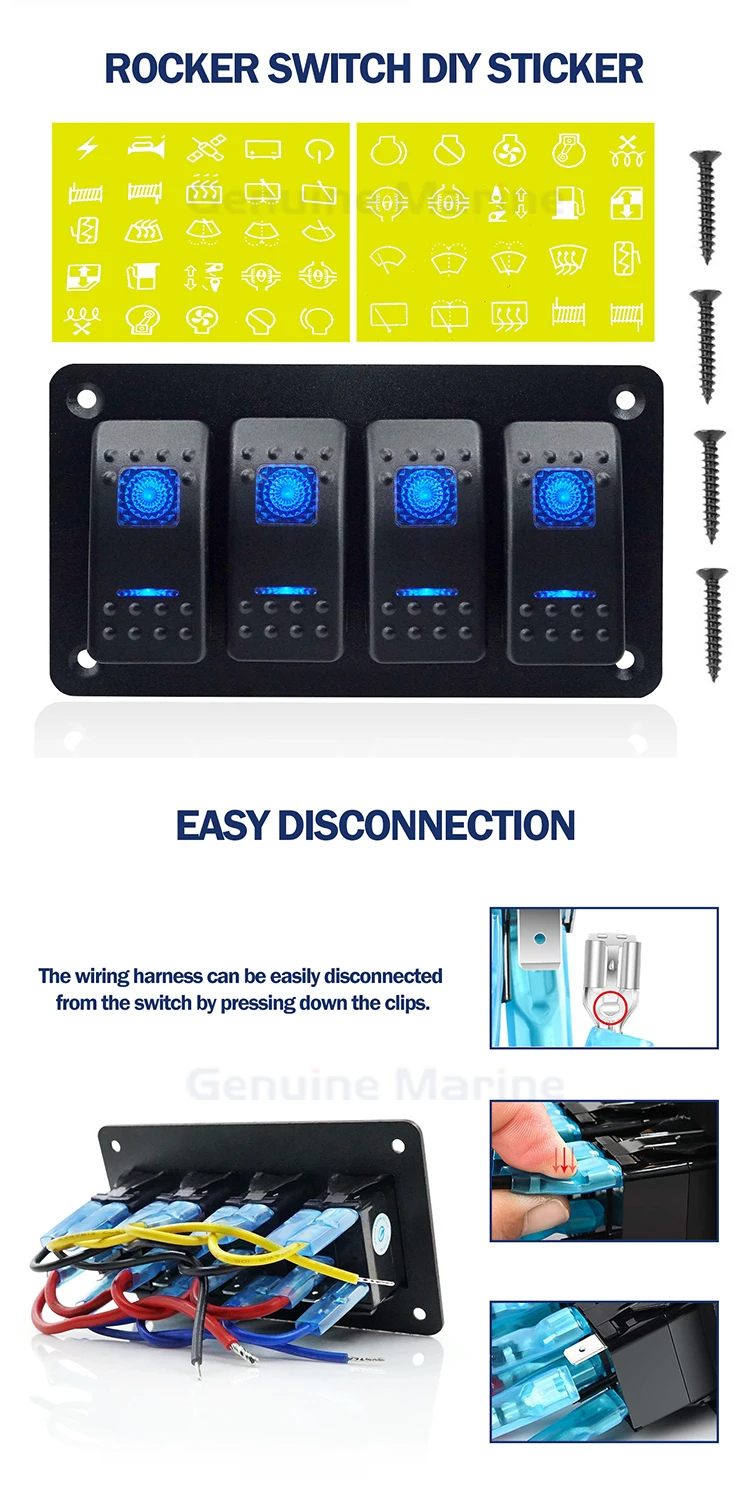 Genuine Marine 4 Gang Rocker Switch Panel - Buy 4 Switch Panel Ip67 ...
