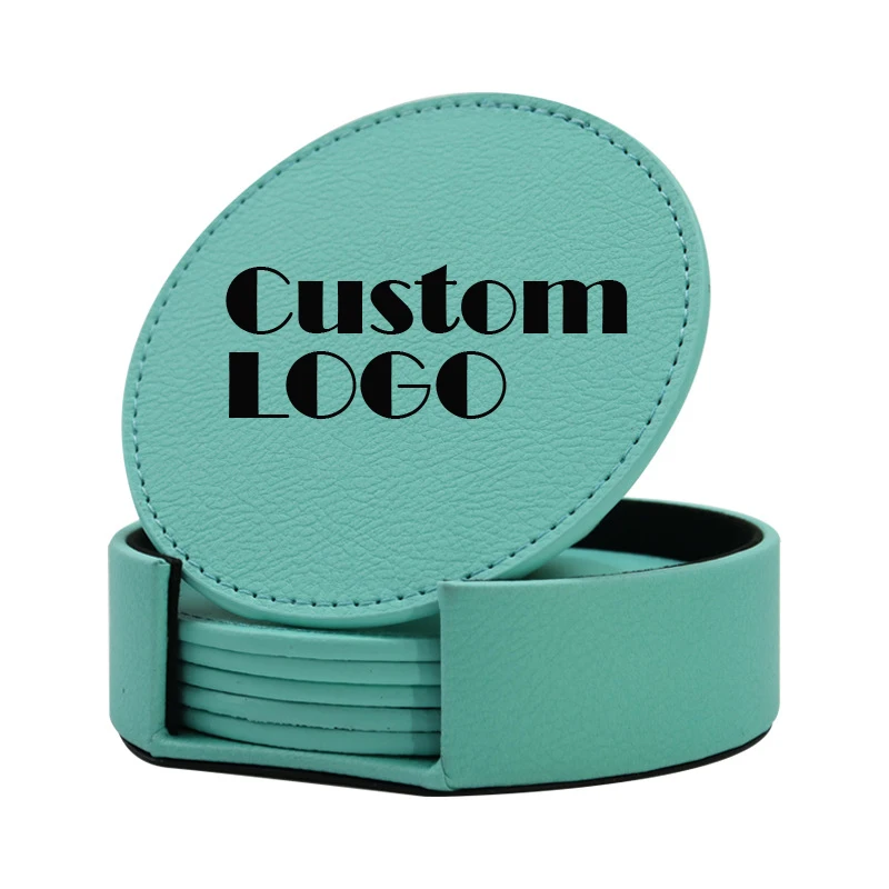 BSBH Customized Round PU Leather Coaster Set Printed Ceramic Tabletop ...