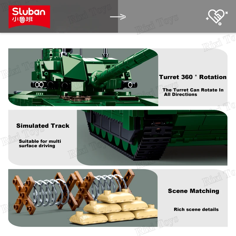 Sluban M38-B0850 WW2 Military Remote Control T14 Tank Model