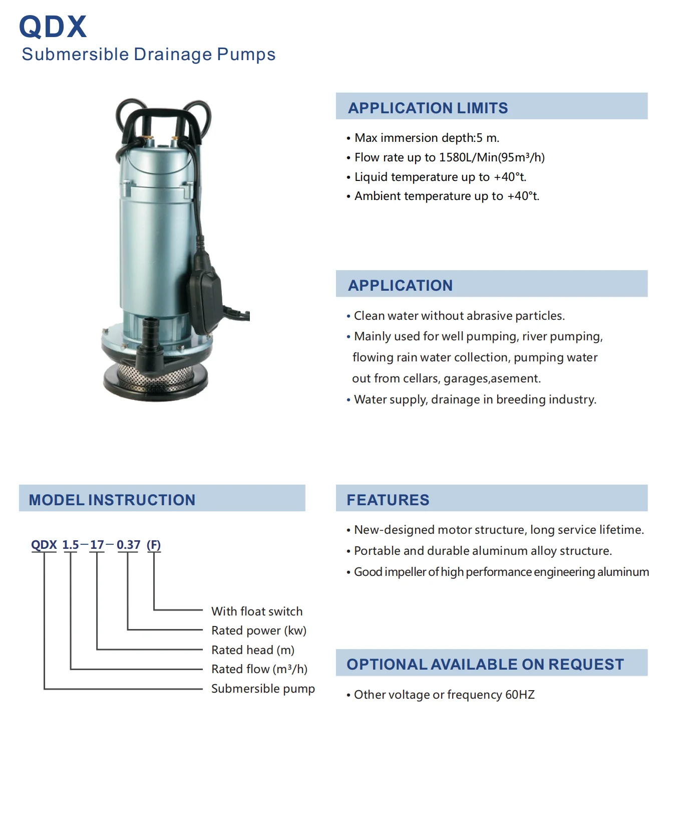 370w 17m Head Qdx Series Submersible Centrifugal Electric Water Pumps ...