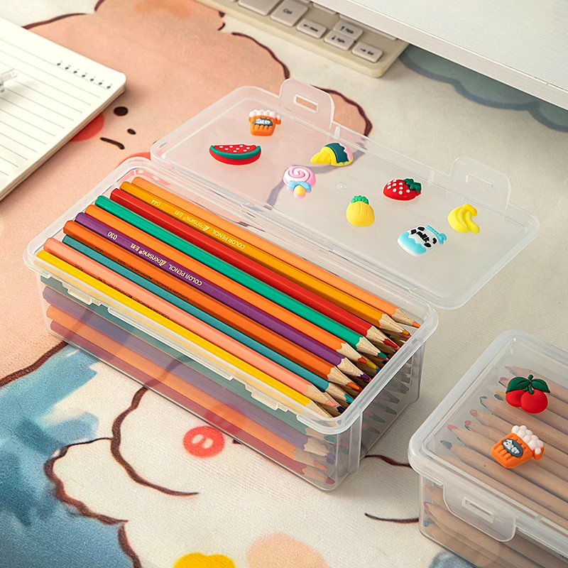 Transparent Rectangular Student Stationery Storage Box Dustproof Pencil ...