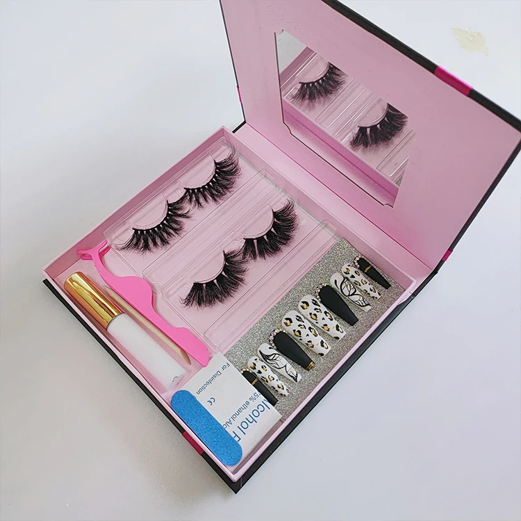 Beauty Fake Eyelashes Set With Press On Nails Kit Gift Box Mini ...