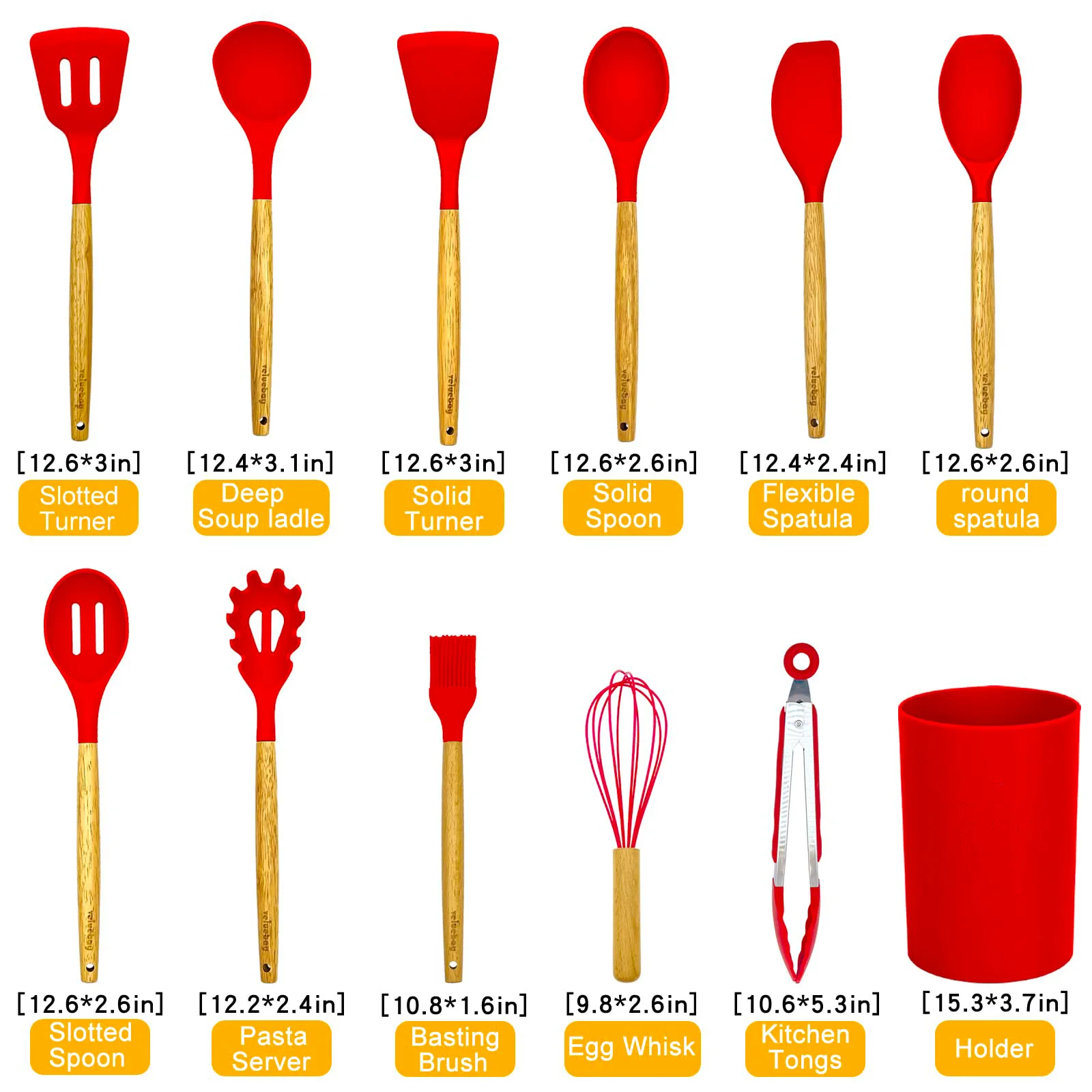 43pcs 12 In 1 Silicone Wooden Handle Kitchen Accessories Kitchenware ...